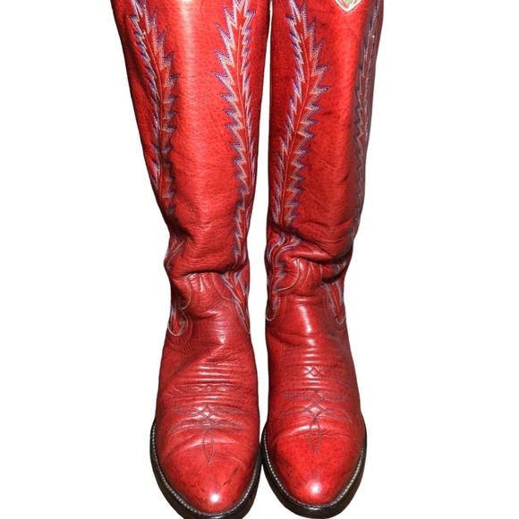Larry Mahan | Shoes | Vintage Larry Mahan Boots Tall Red Leather Size ...